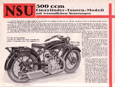 Motor-lit.de - NSU 500 ccm Einzylinder Touren-Modell Prospekt 1929/30