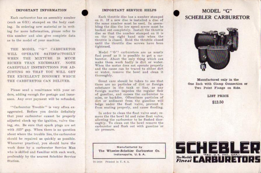 Motor-lit.de - Schebler Vergaser Modell G Ersatzteilliste 10.1926