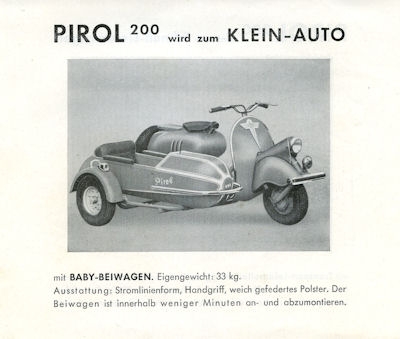 Motor-lit.de - Pirol 200 Roller mit Seitenwagen Prospekt ca. 1952